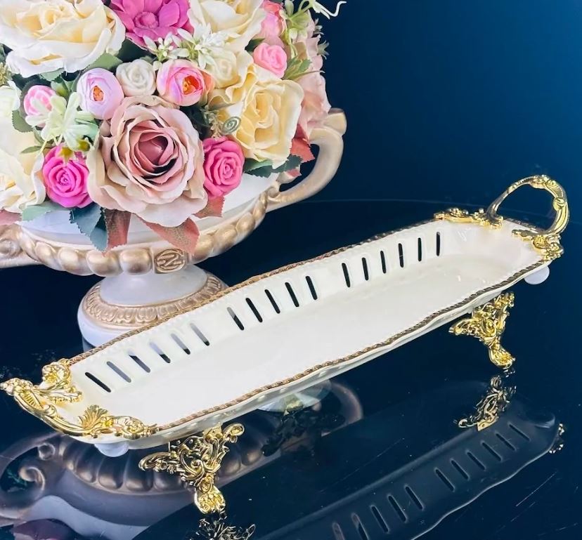 Блюдо 33 см с прорезями Atlantis Cream Lenardi с ручками купить с ...